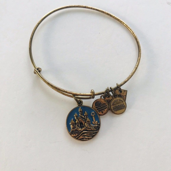 Alex and Ani | Jewelry | Alex And Ani Sand Castle Rafaelian Gold Charm Bangle Blue Enamel | Poshmark